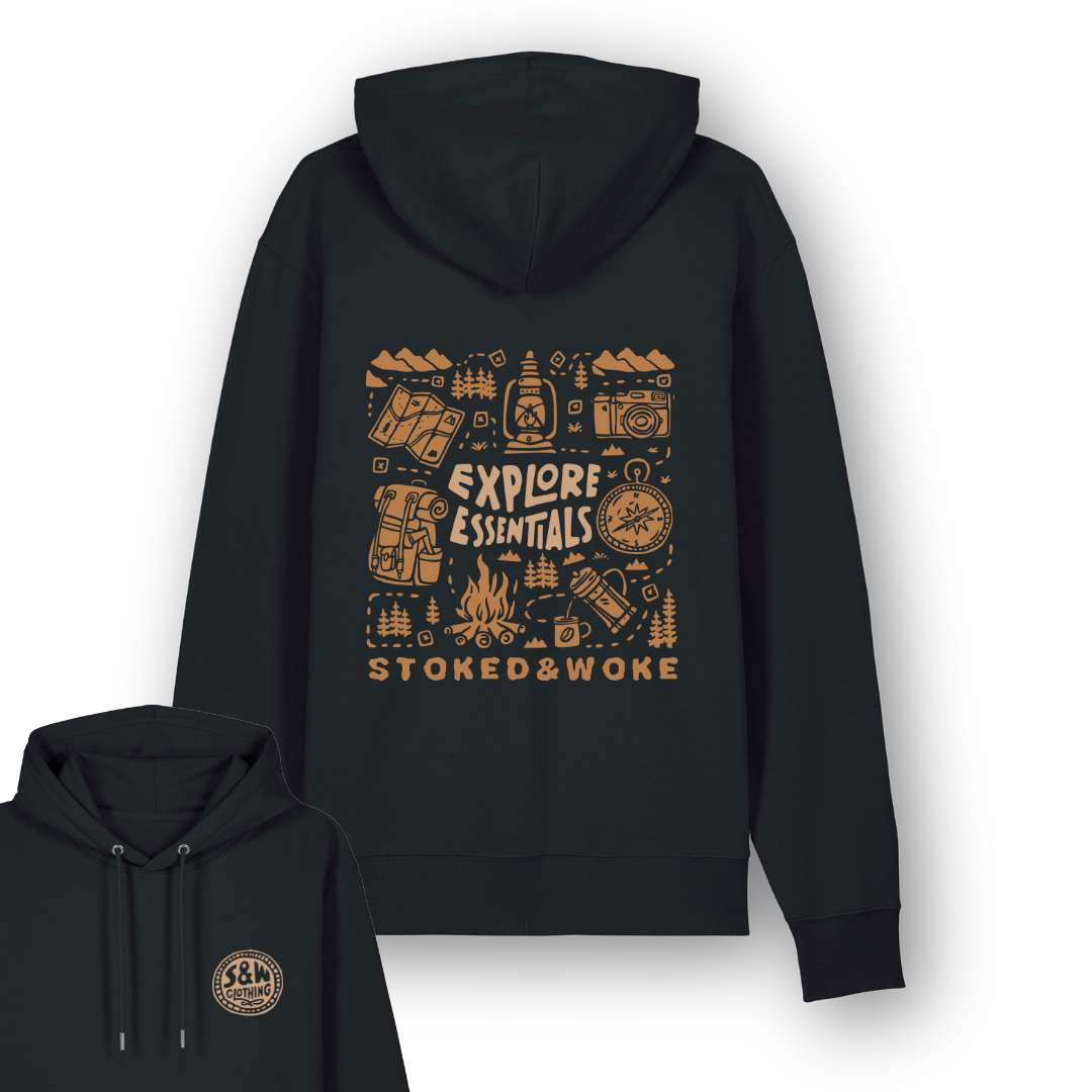 Organic "Explore Essentials" Hoodie – Stoked&Woke Clothing